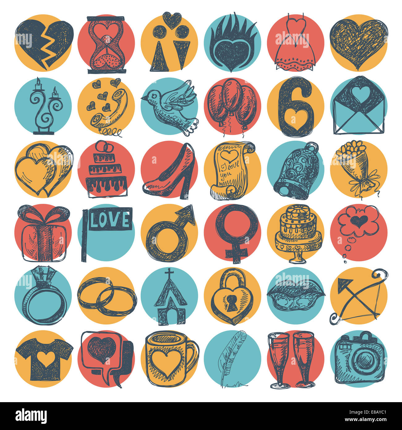 36 hand drawing doodle icon set, wedding illustration Stock Photo - Alamy