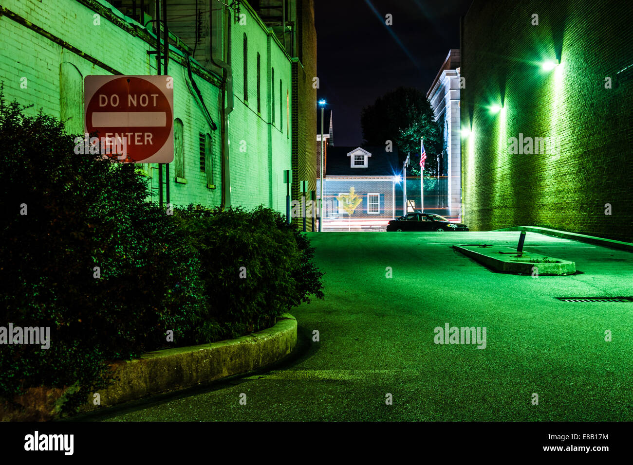 Do Not Enter sign in a dark alley at night in Hanover, Pennsylvania ...