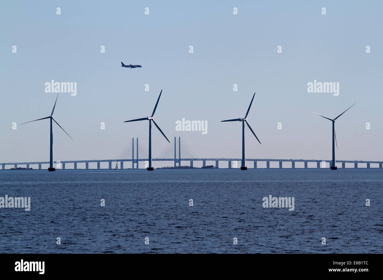 Wind turbines at Middelgrunden offshore wind farm in front of the ...