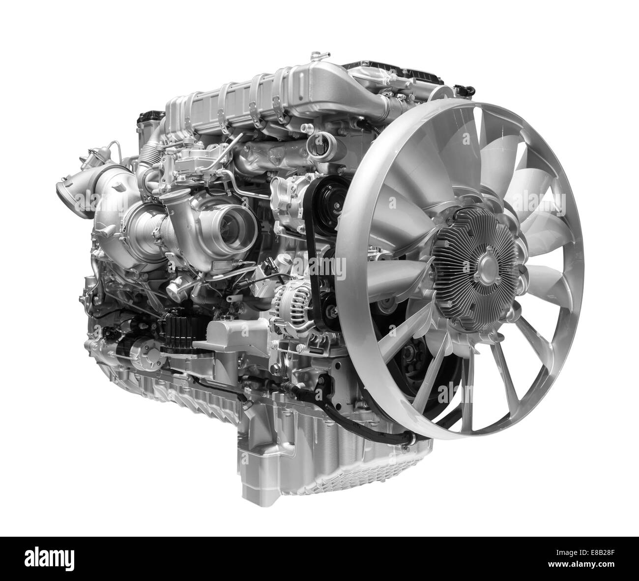 Modern heavy duty truck diesel engine isolated on white background ...