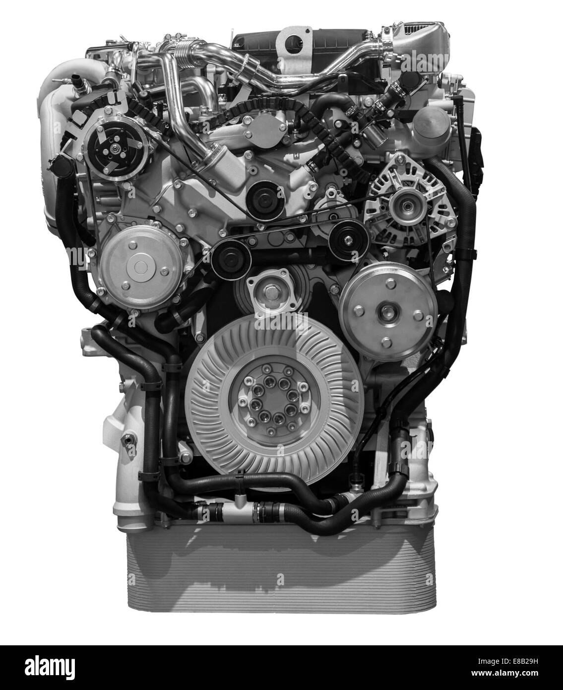 Modern turbo diesel truck engine isolated on white background Stock ...