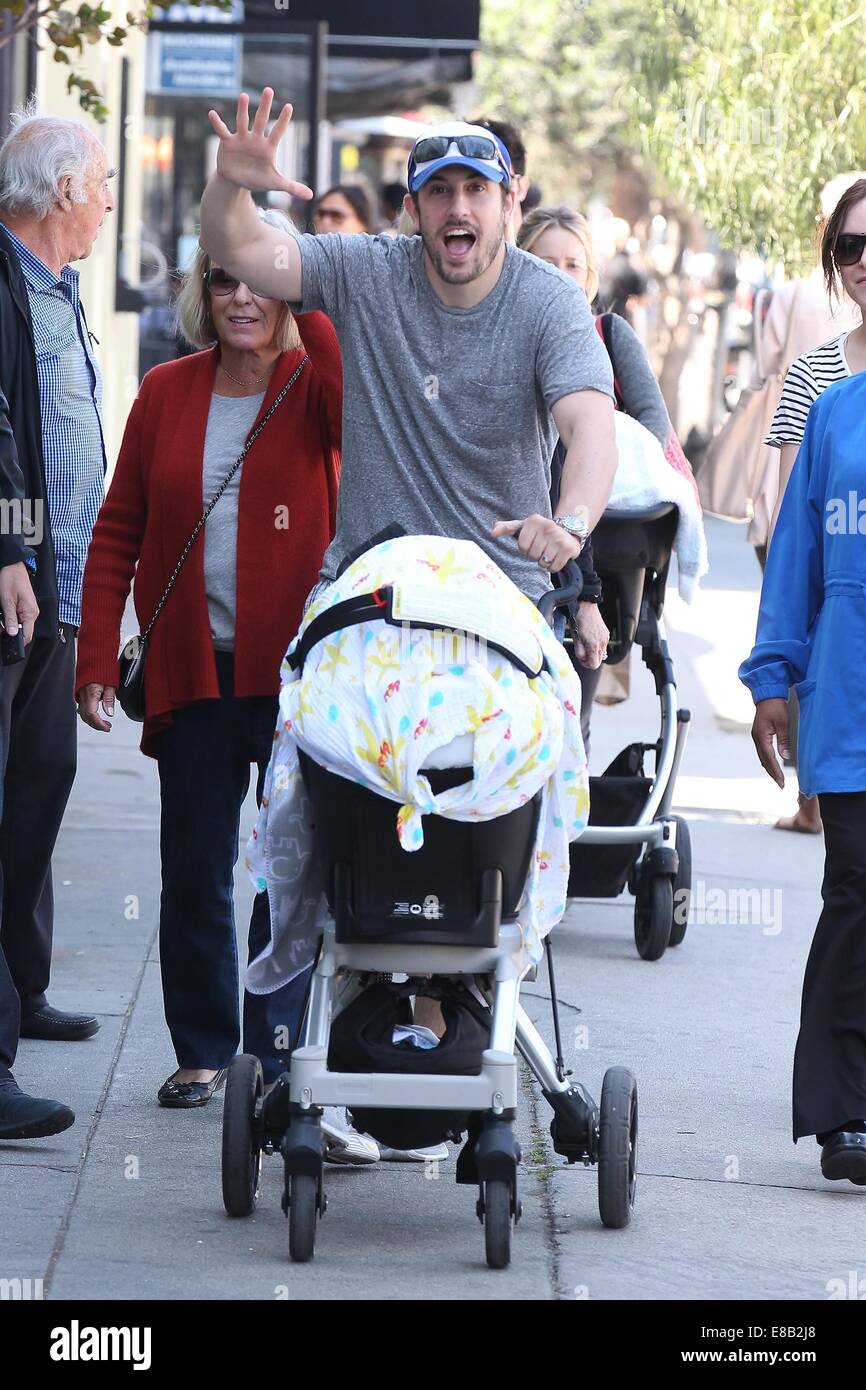 Jason Biggs, along with wife Jenny Mollen and their six-week-old son ...