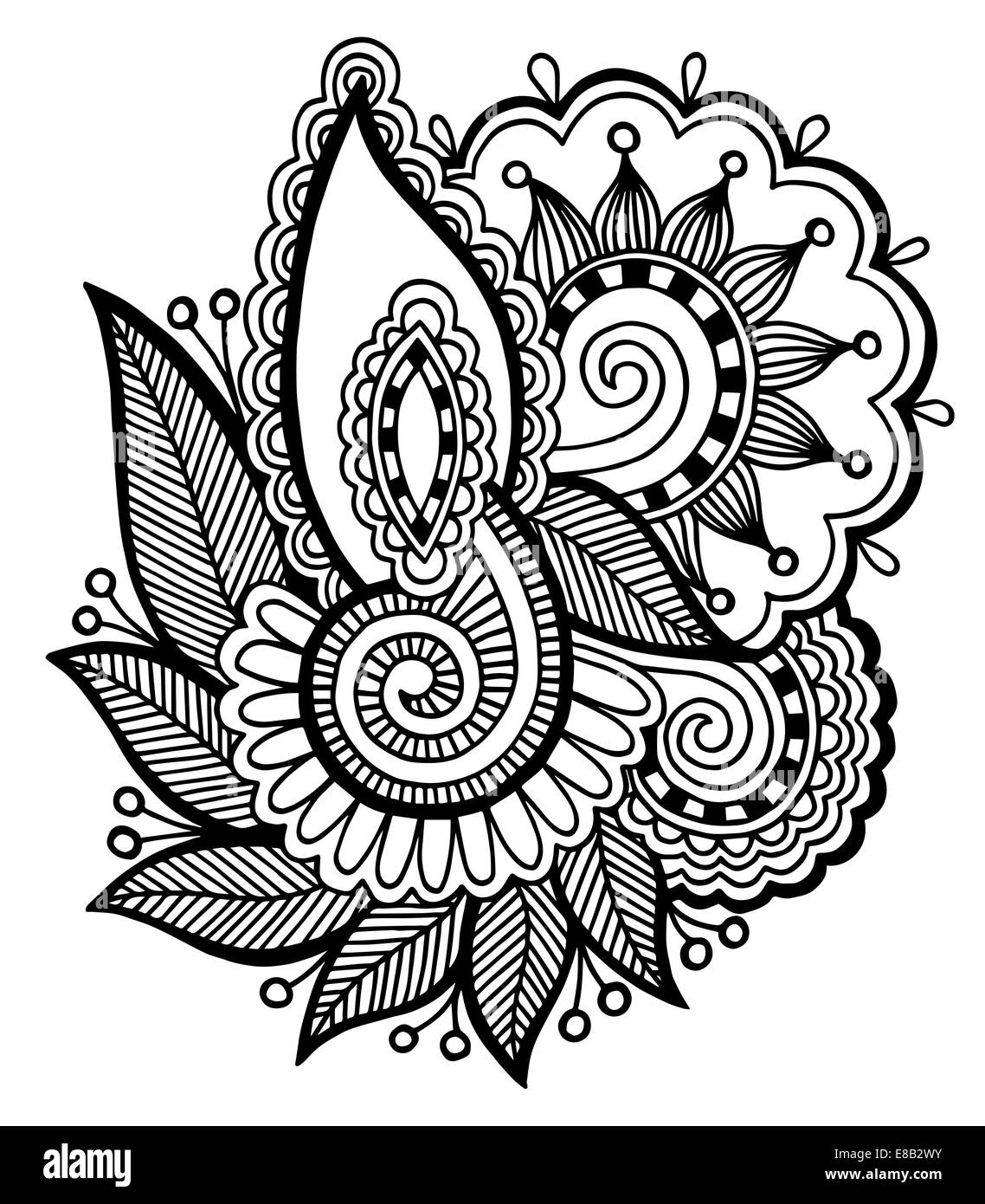 black line art ornate flower design collection Stock Photo - Alamy