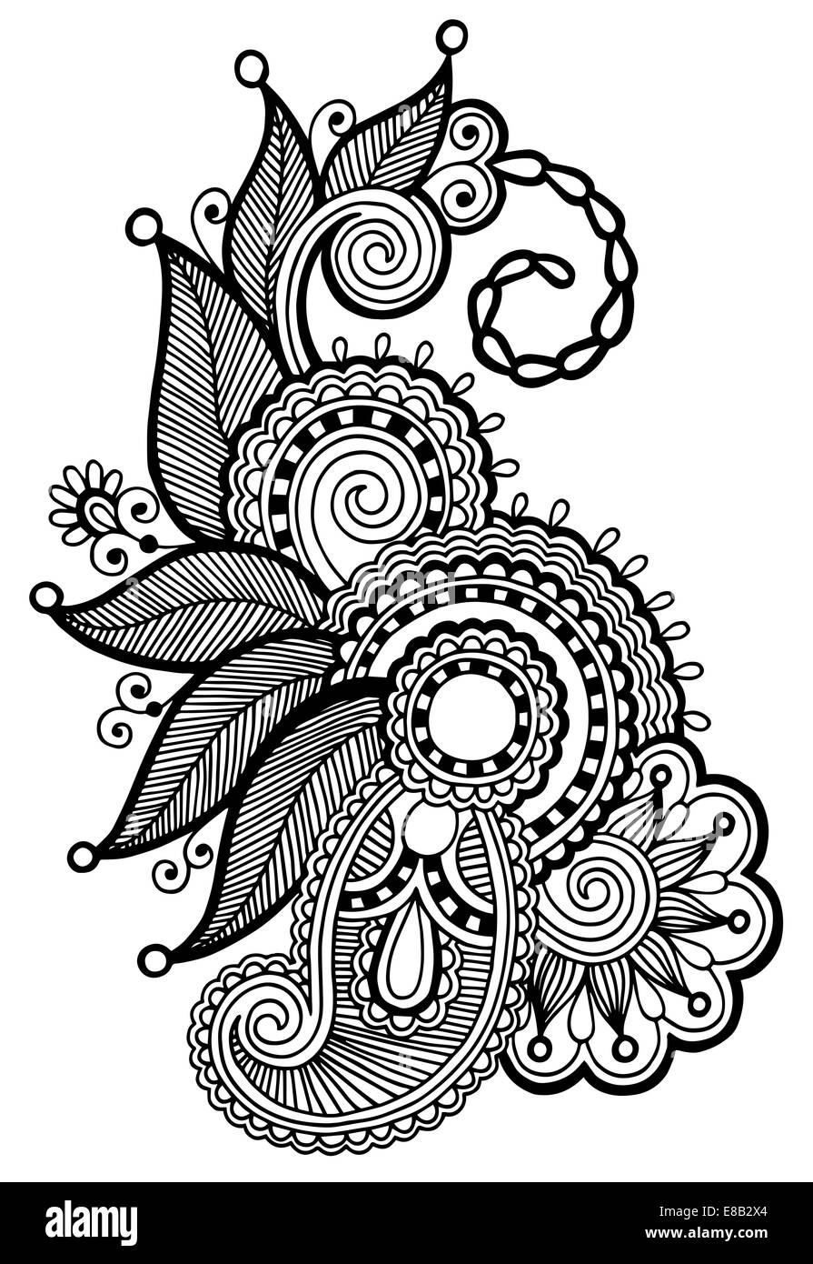 black line art ornate flower design collection Stock Photo - Alamy