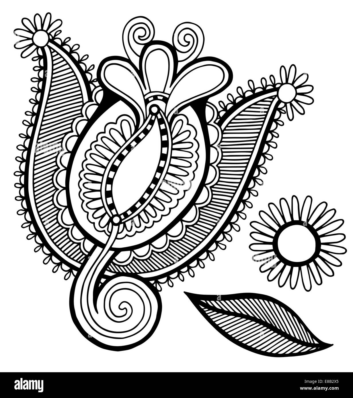 black line art ornate flower design collection Stock Photo - Alamy