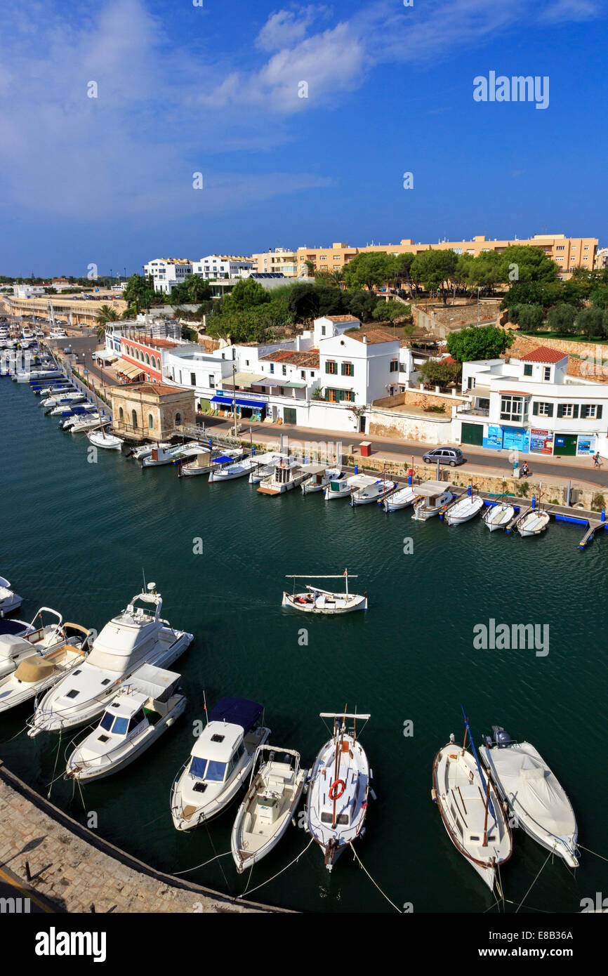 High view of the old and historical port and harbour of Ciutadella ...