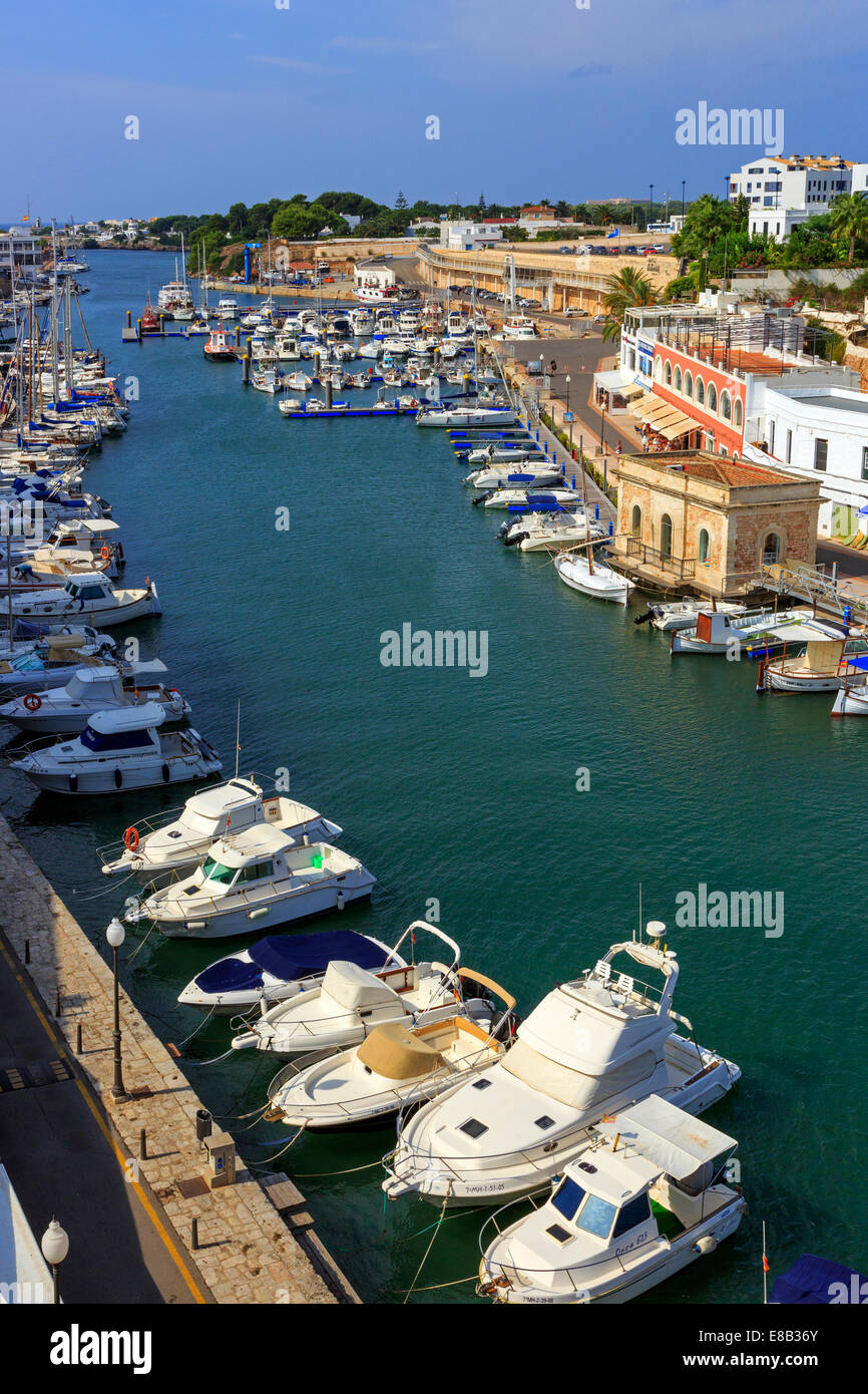 High view of the old and historical port and harbour of Ciutadella ...