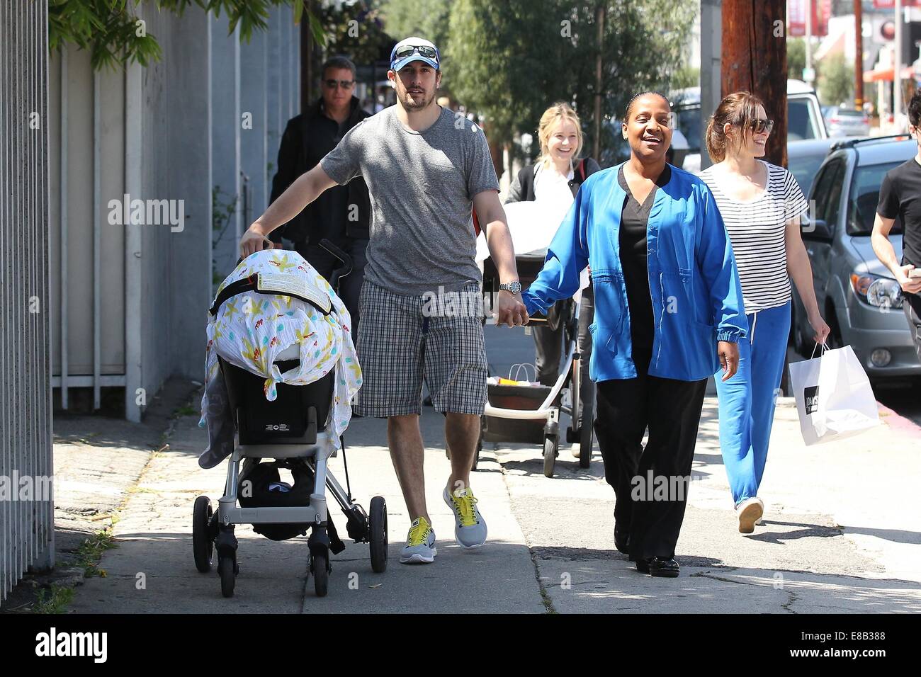 Jason Biggs, along with wife Jenny Mollen and their six-week-old son ...