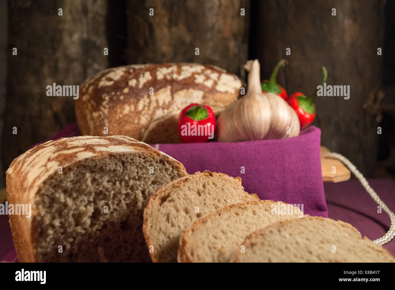 Bread, egg, milk and vegetables. Breakfast Stock Photo - Alamy