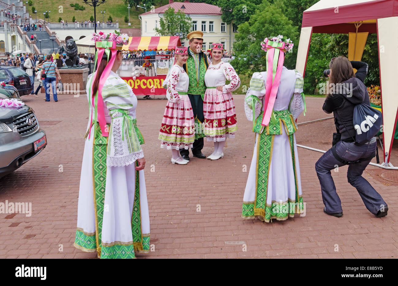The Belarus folklore groups dance and sings on streets in Vitebsk Stock ...