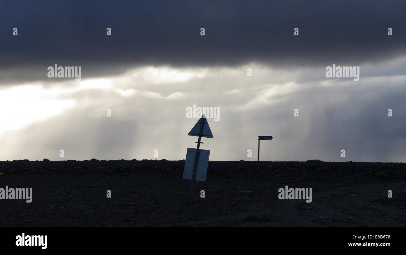 Desert route F35 with signposts, Iceland Stock Photo - Alamy