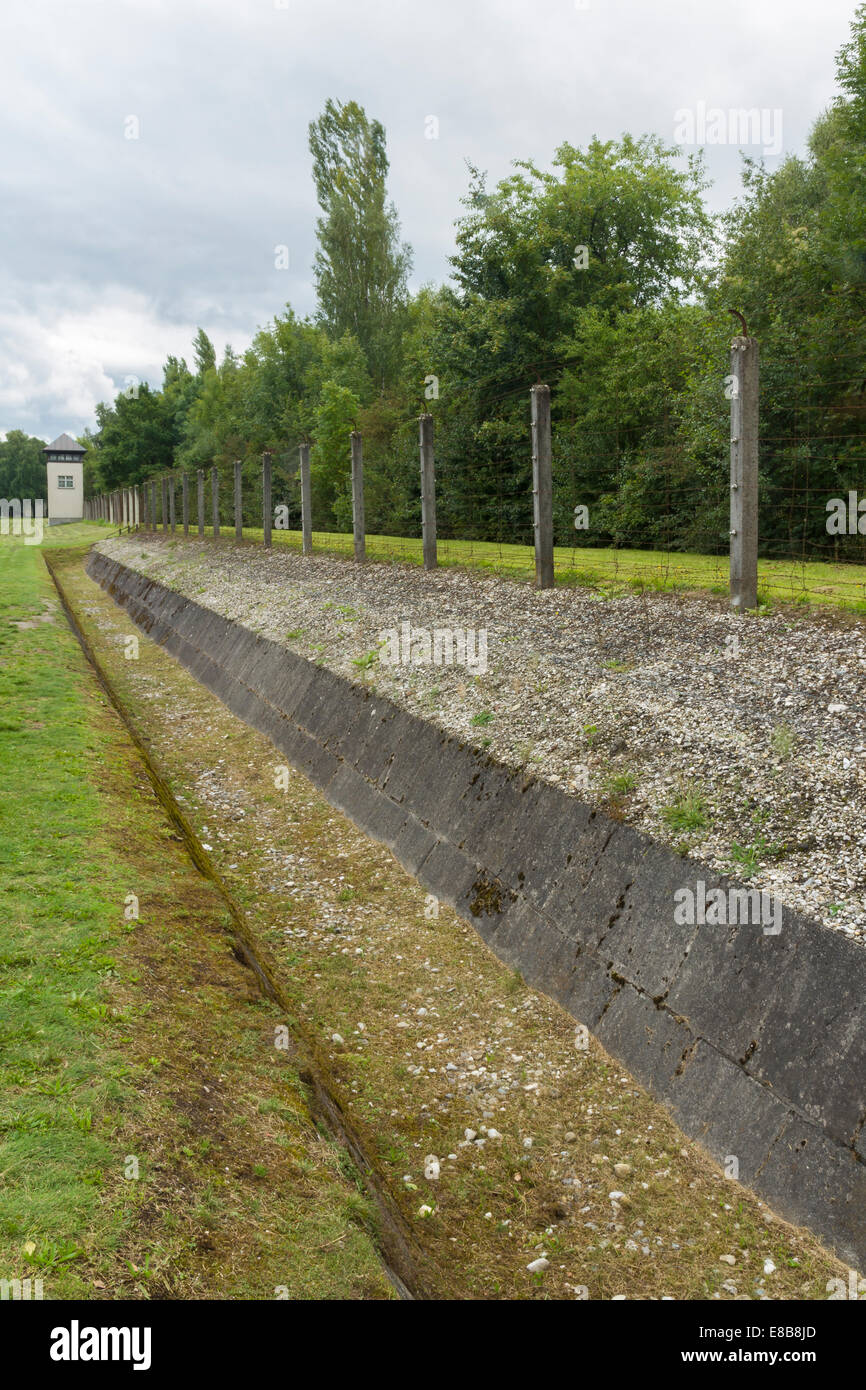 Ditch and fence, Dachau Concentration Camp, near Munich, Bavaria ...