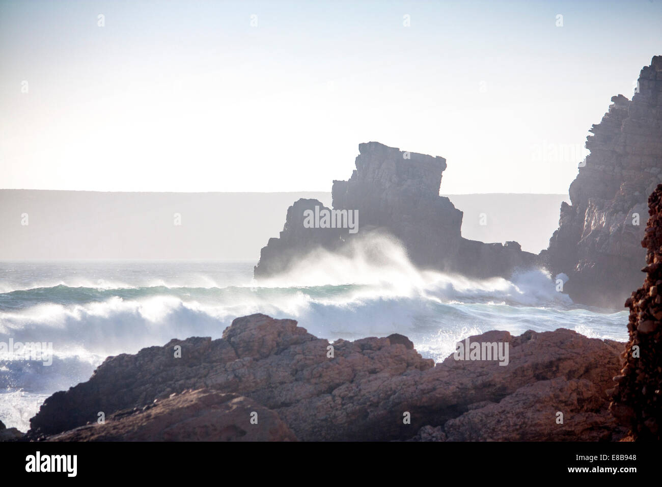 Stormy sea Atlantic coast Praia do Tonel Sagres Algarve Costa Vicentina ...