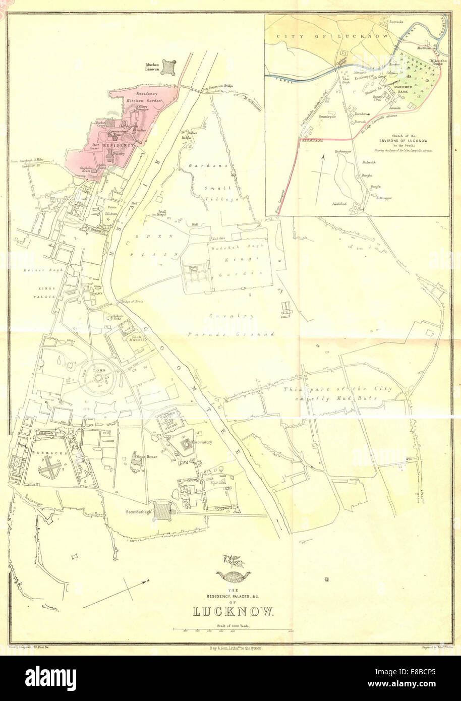 This historical map of Lucknow highlights the Residency and surrounding ...