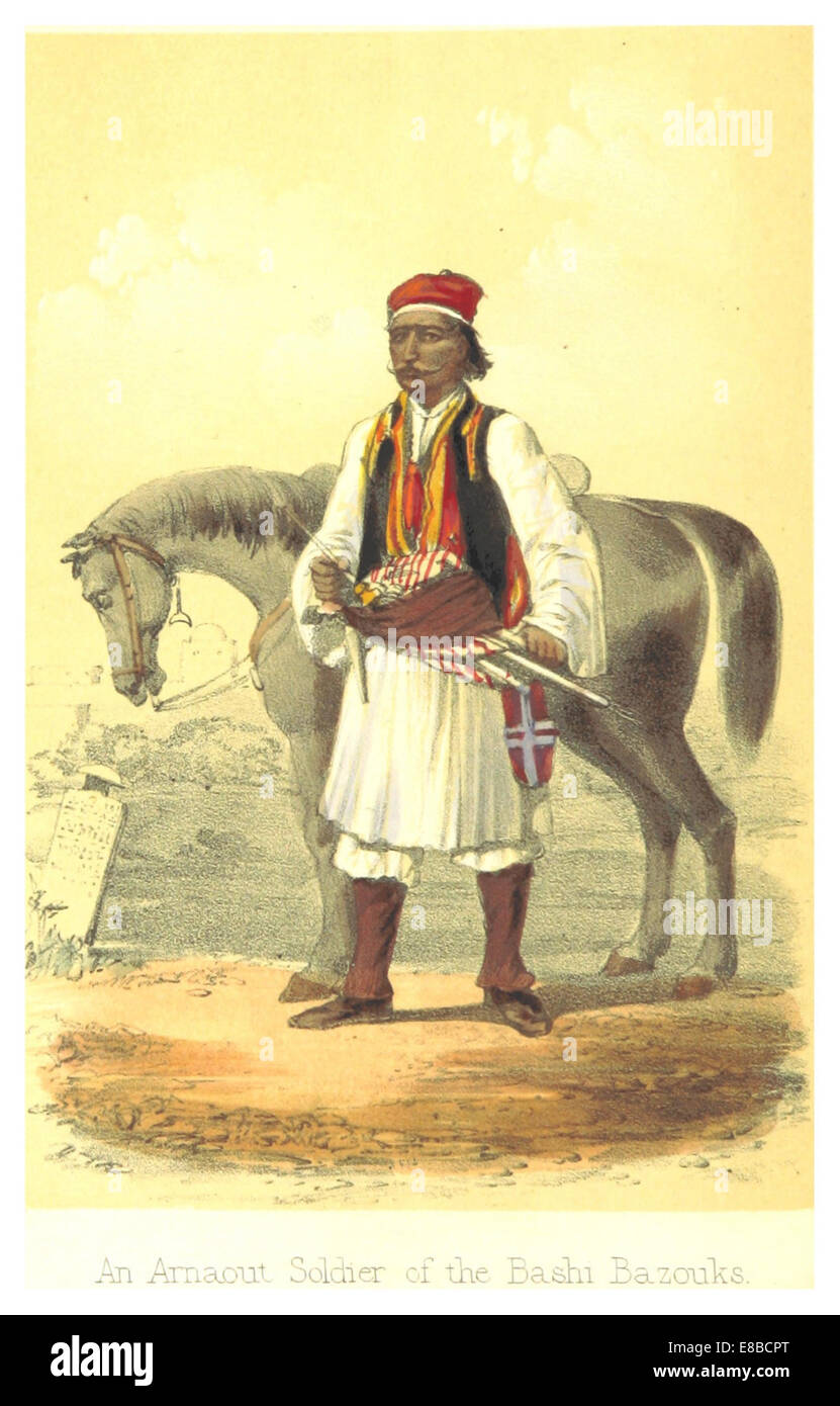 An 1857 illustration by Money depicting an Arnaout soldier of the Bashi ...