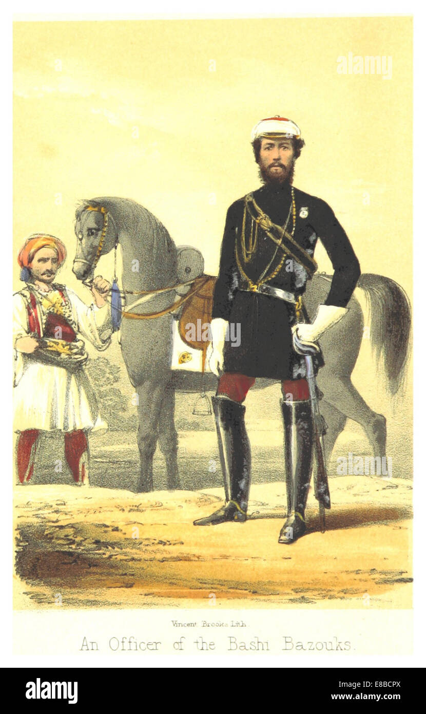 This 1857 illustration by Money depicts an officer of the Bashi Bazouks ...