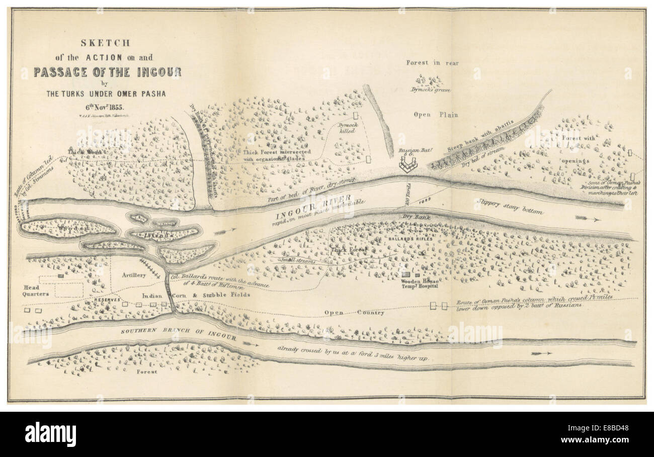 An 1856 map illustrating the passage of the Ingour River, likely from a ...
