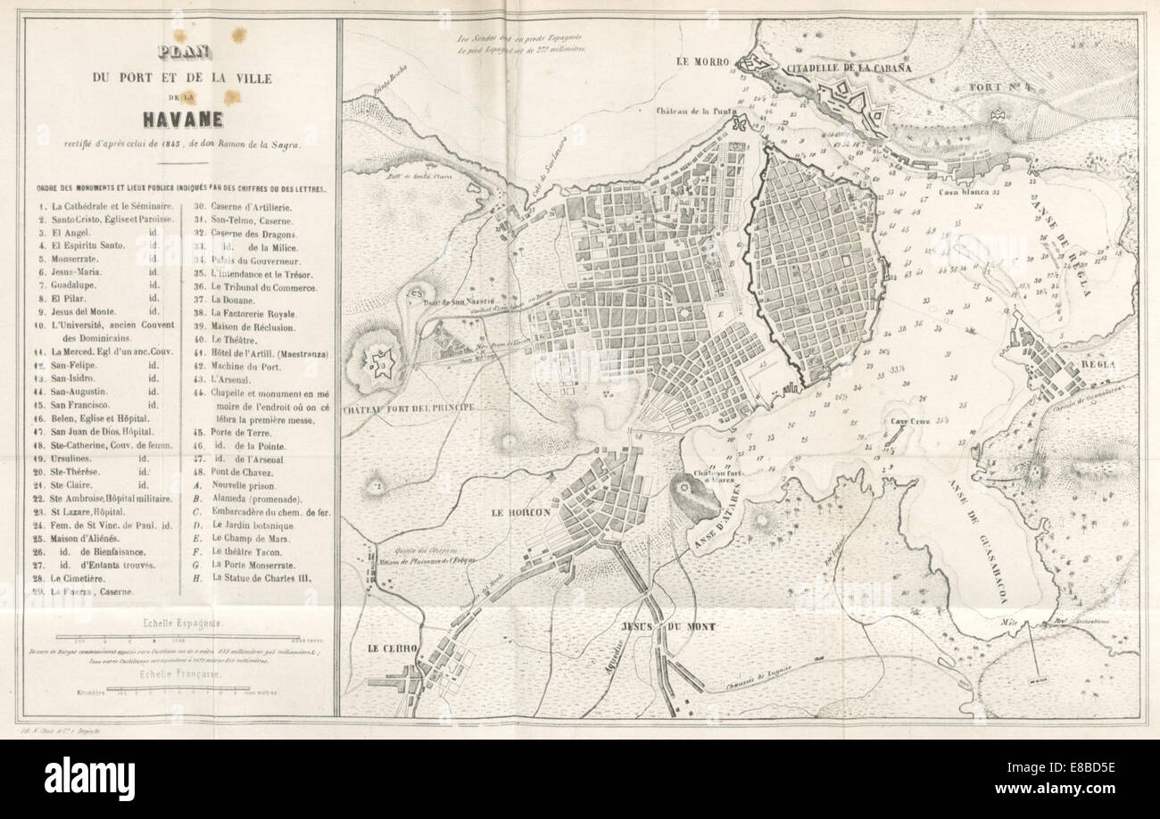 This 1850 map illustrates the port and city of Havana, Cuba, showcasing ...