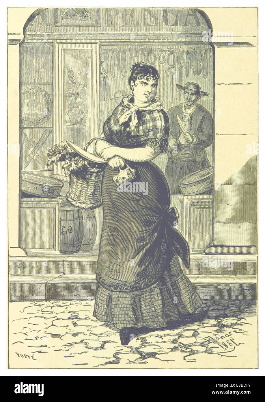 This 1886 illustration by Saez, titled 'La Criada', portrays a domestic ...