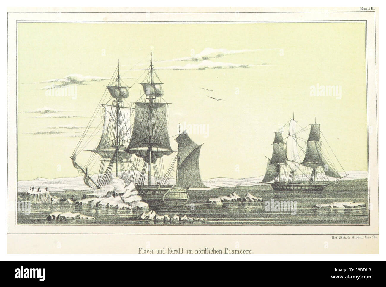 An 1858 illustration of the *Plover* and *Herald* ships in the Arctic ...
