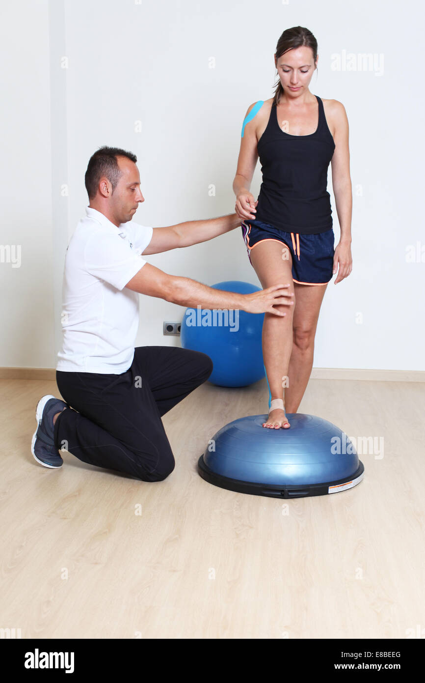 balance training on platform with coach Stock Photo - Alamy