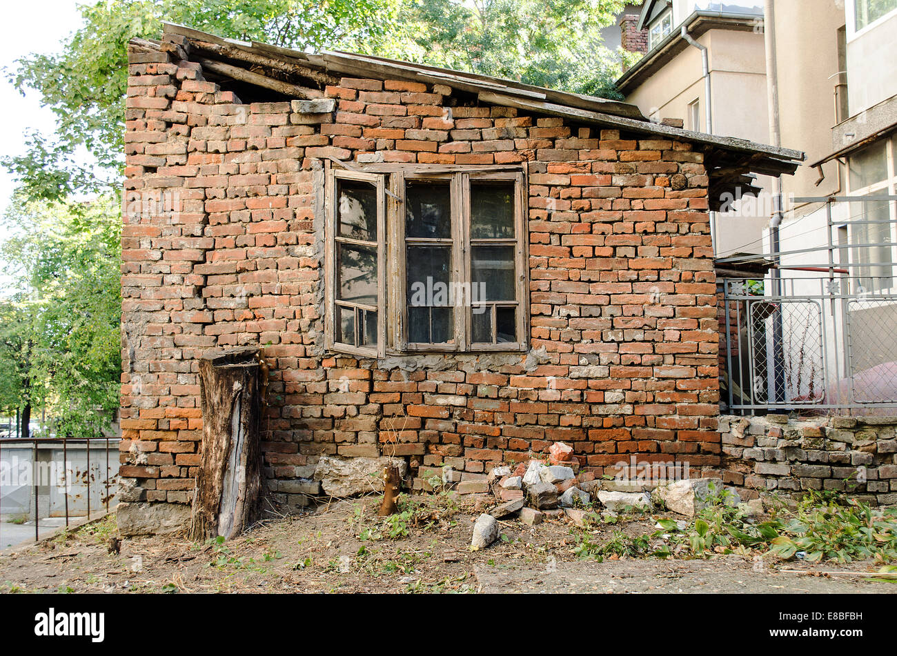 Old wall with broken window and tree Stock Photo - Alamy