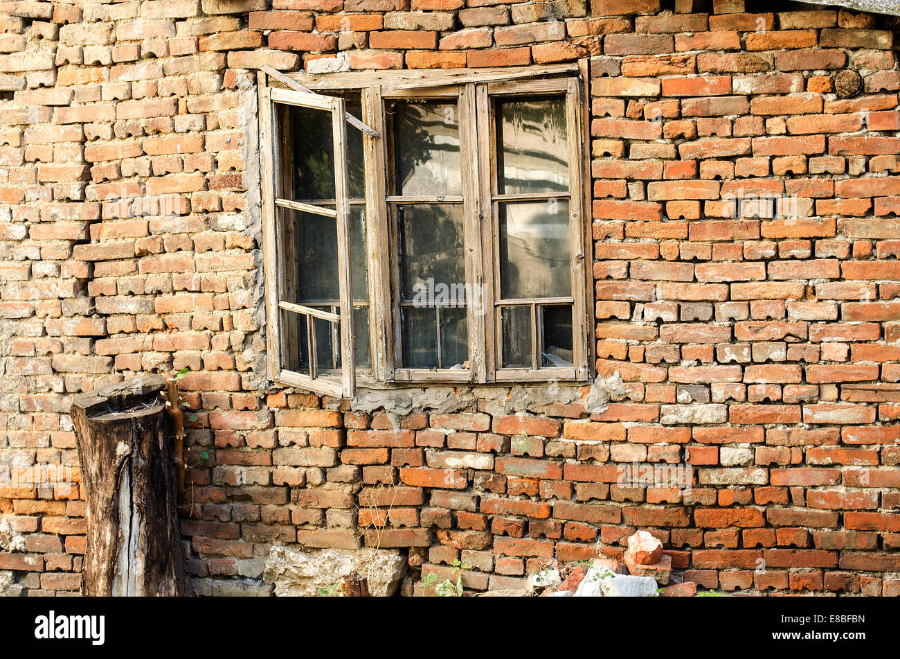 Old wall with broken window and tree Stock Photo - Alamy