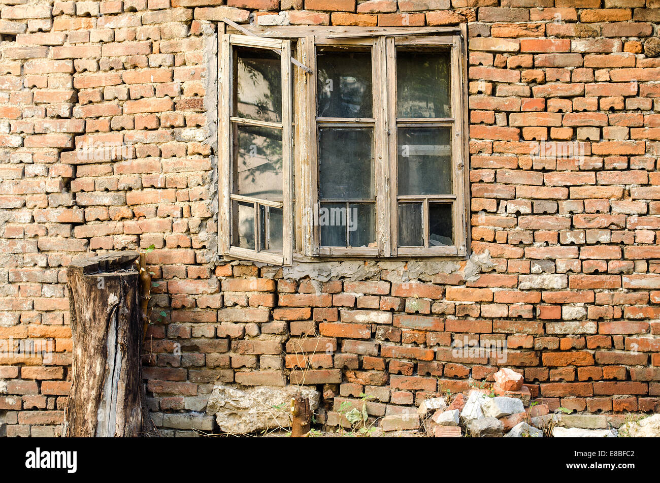 Old wall with broken window and tree Stock Photo - Alamy