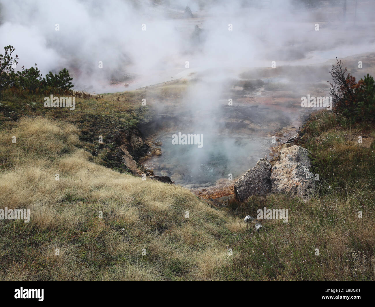 Artist's Paint Pots volcanic thermal pools, in Yellowstone National ...