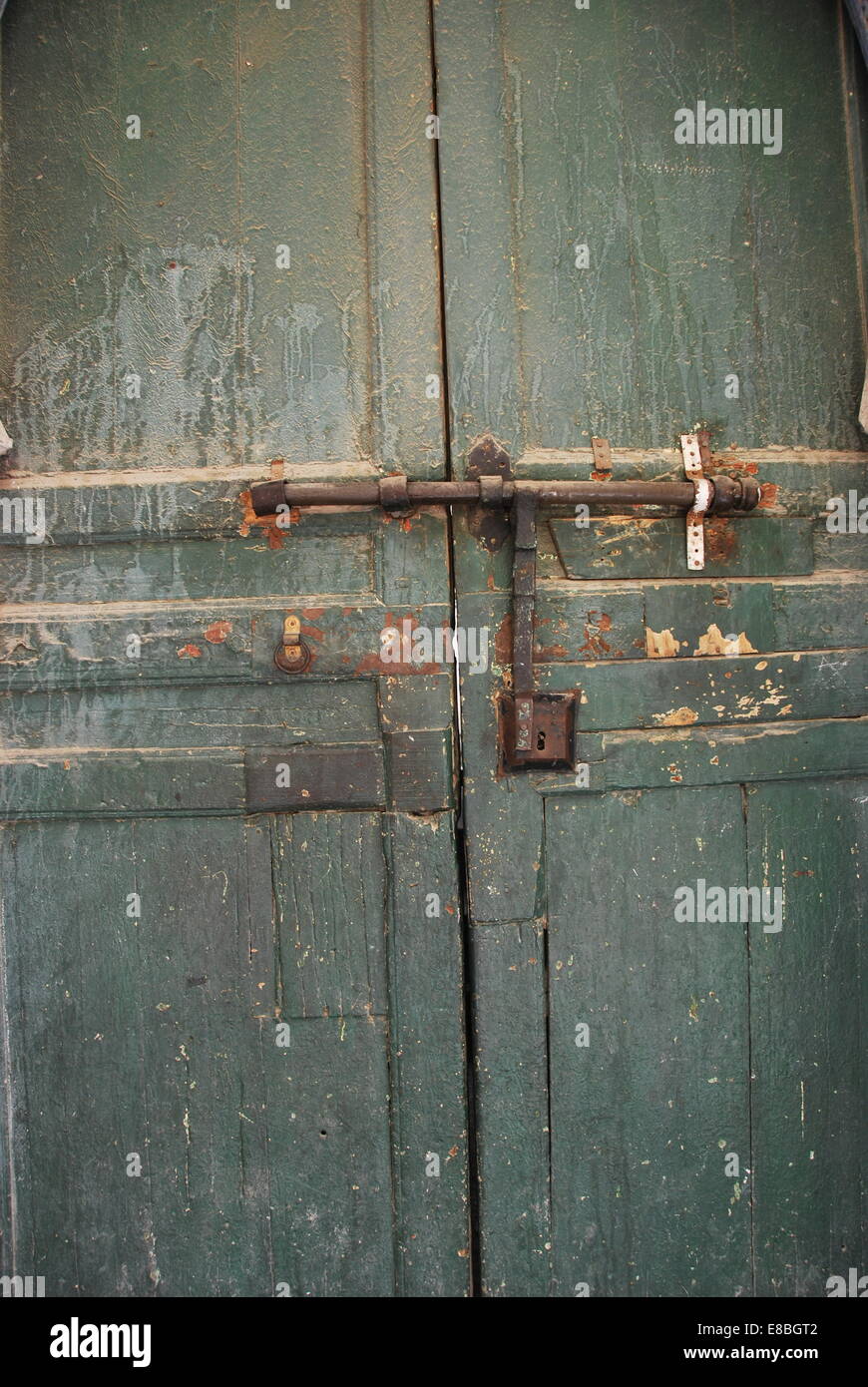 Morocco. Fez. Medina.Islamic door. green. Detail. Locks. Worn and ...