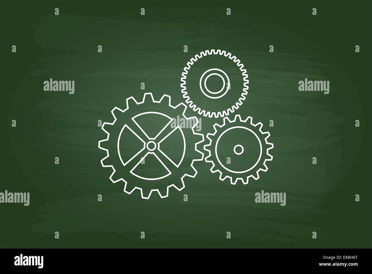 Cog Wheels Mechanism On Green Chalkboard Stock Photo - Alamy