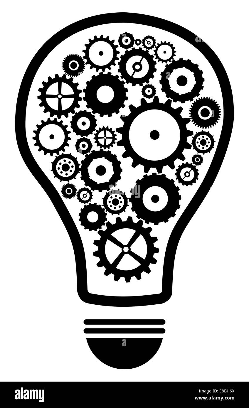Idea Light Bulb With Gears And Cog Wheels Concept Stock Photo - Alamy