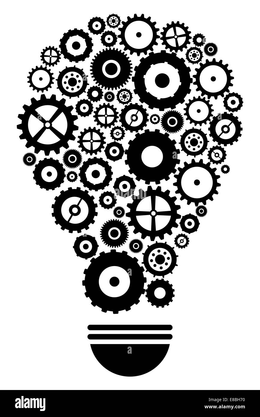 Idea Light Bulb With Gears And Cog Wheels Concept Stock Photo - Alamy