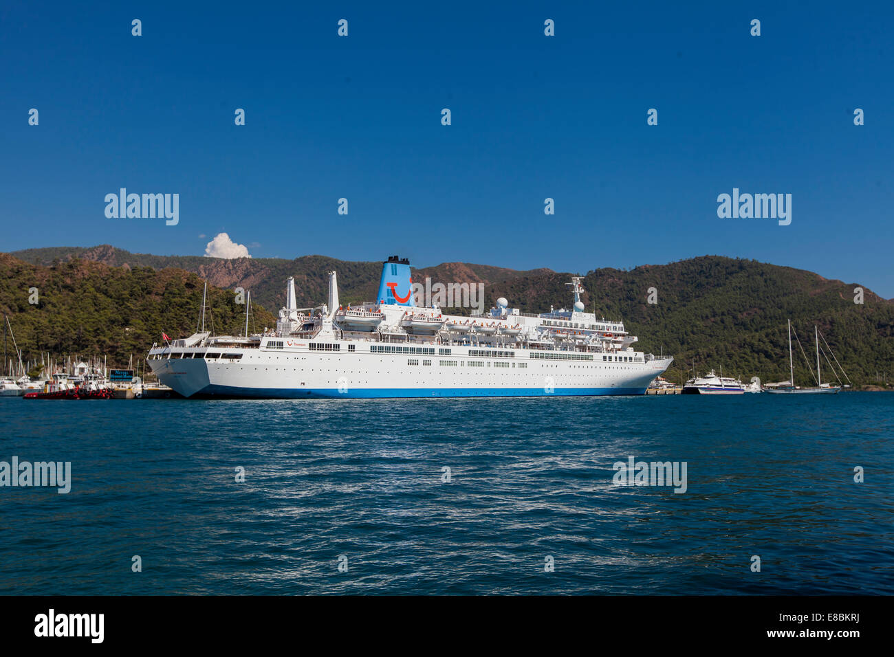 Cruiser in the Marmaris port in Mugla province in Turkey Stock Photo ...