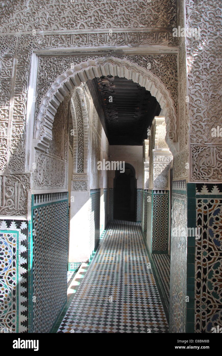 Morocco. Fez. Bou Inania Medersa. Ancient building. TILES. intricate ...