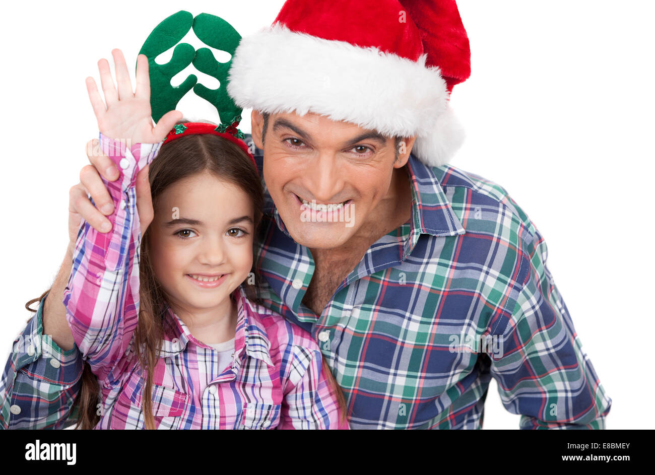 Father with daugher celebrating Christmas. Isolated on white Stock ...