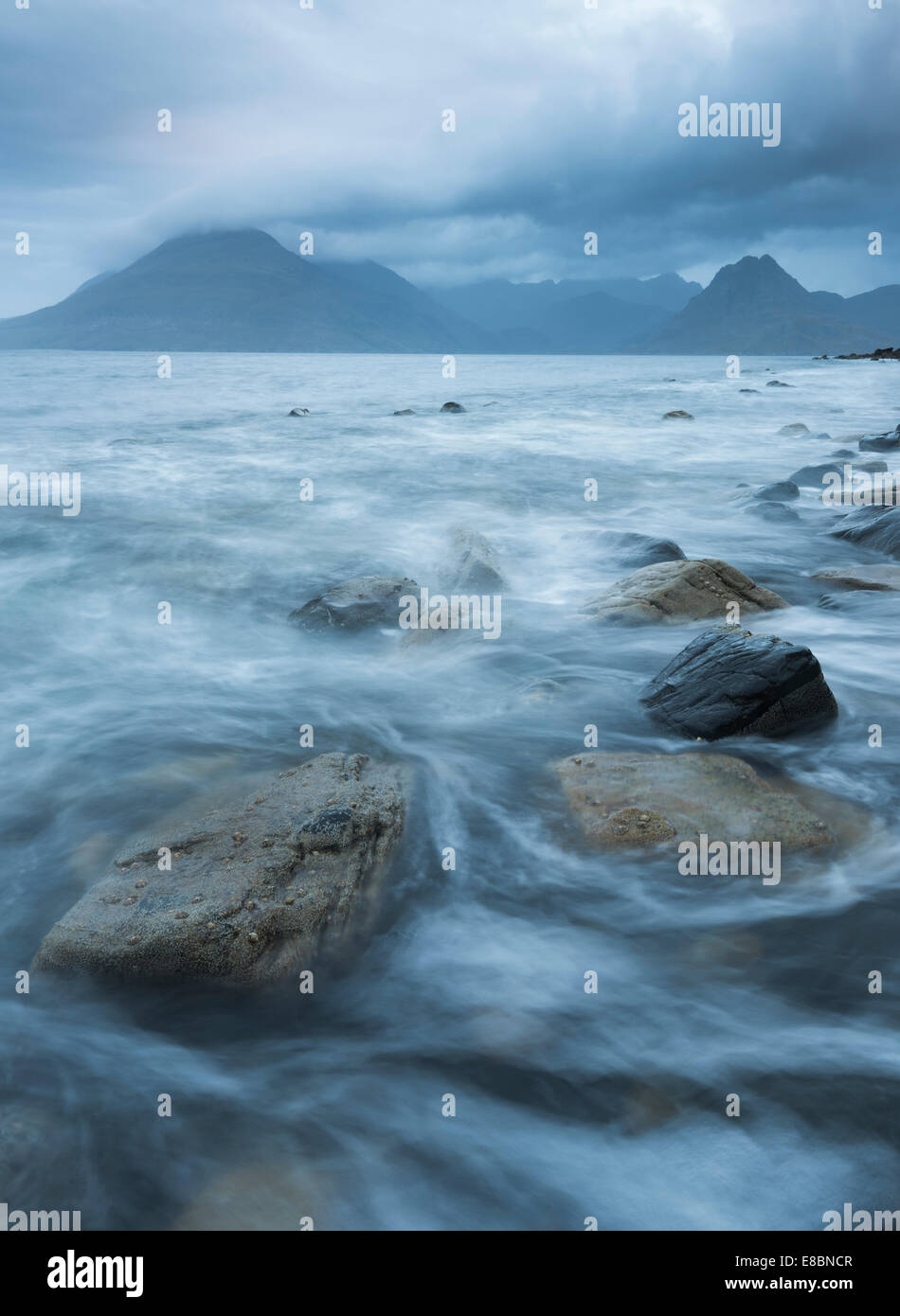 Agitated water at Elgol, Loch Scavaig, with the Black Cuillin beyond ...