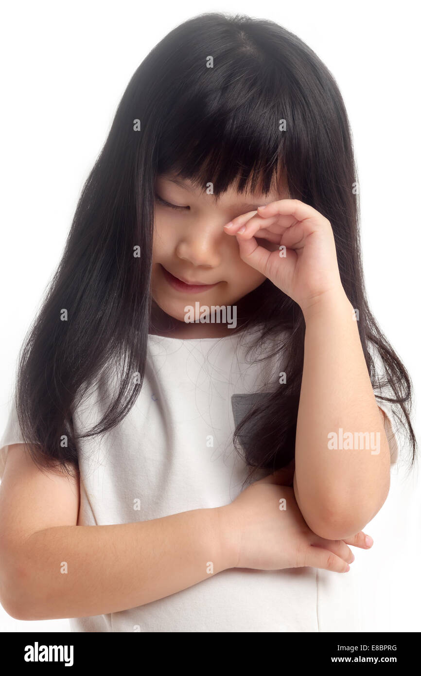 Tired and sleepy child on white background Stock Photo - Alamy