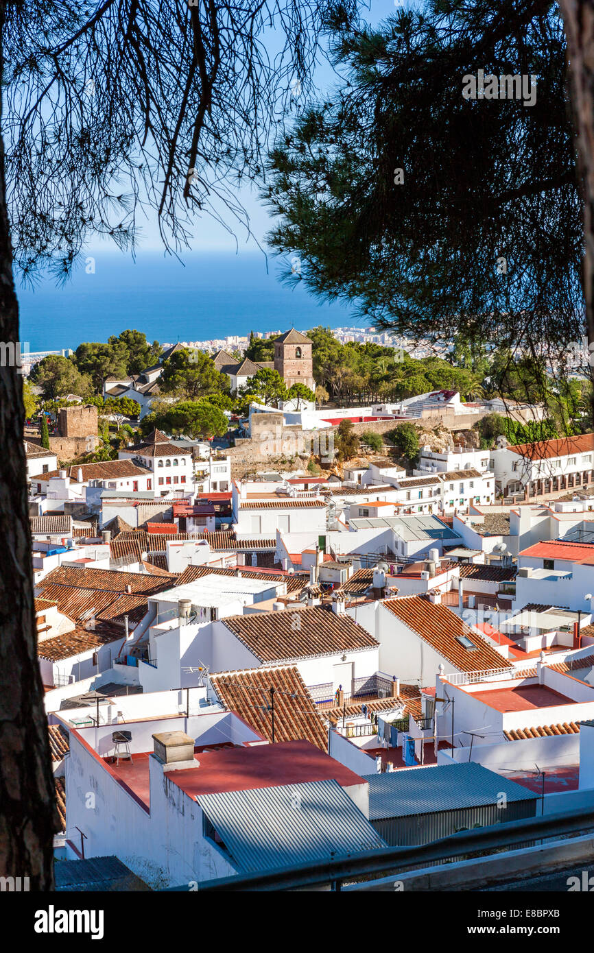 Bullring and church built on a former Moorish mosque, Mijas, Malaga ...