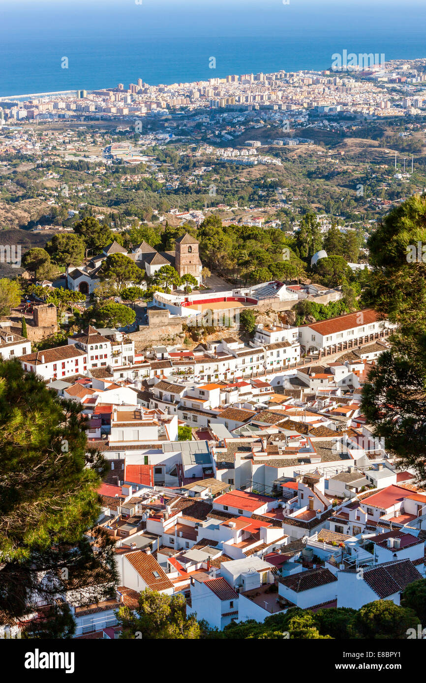 Bullring and church built on a former Moorish mosque, Mijas, Malaga ...