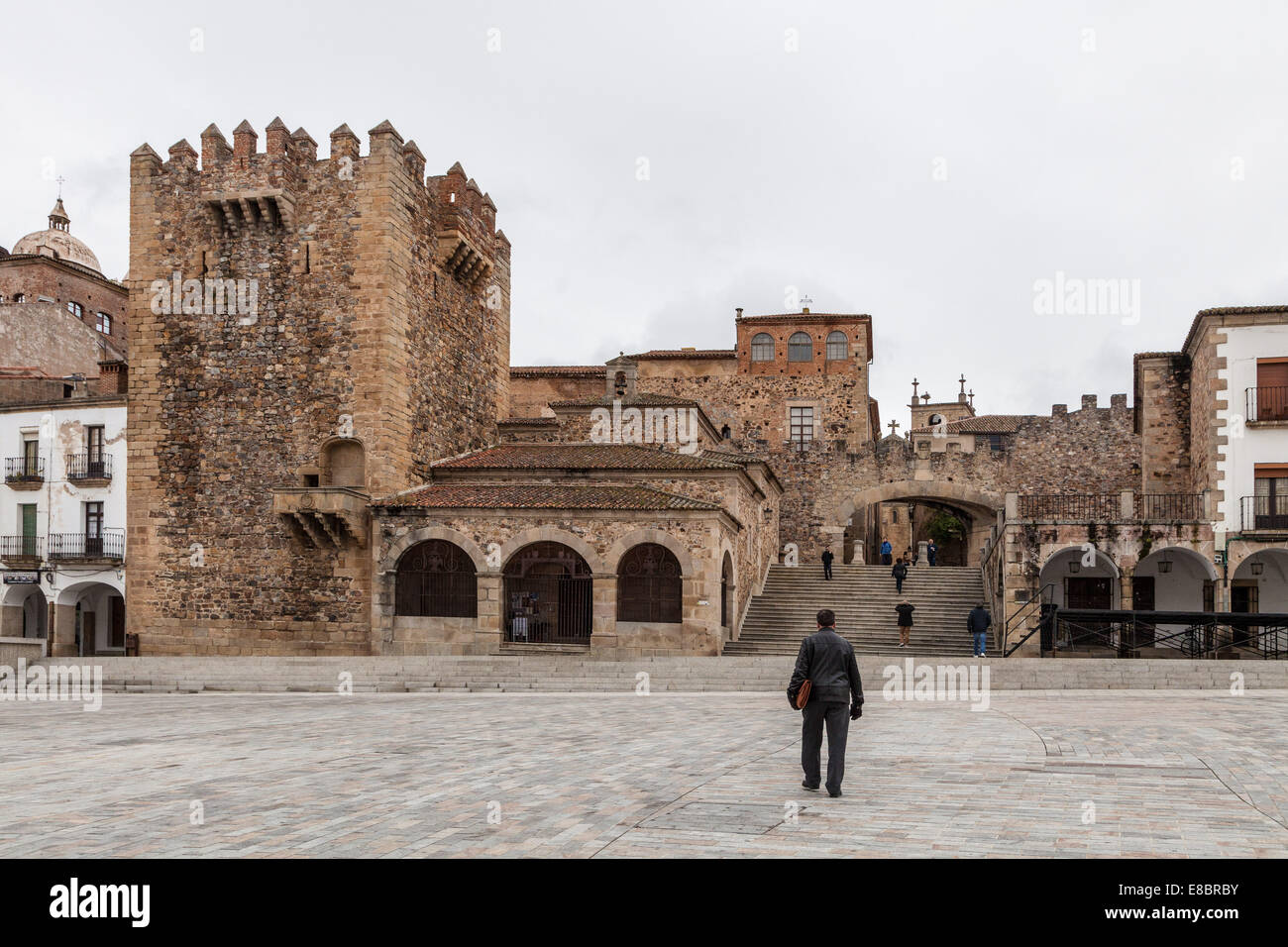 Historic architecture of the old center of town, Caceres Spain. Towers ...