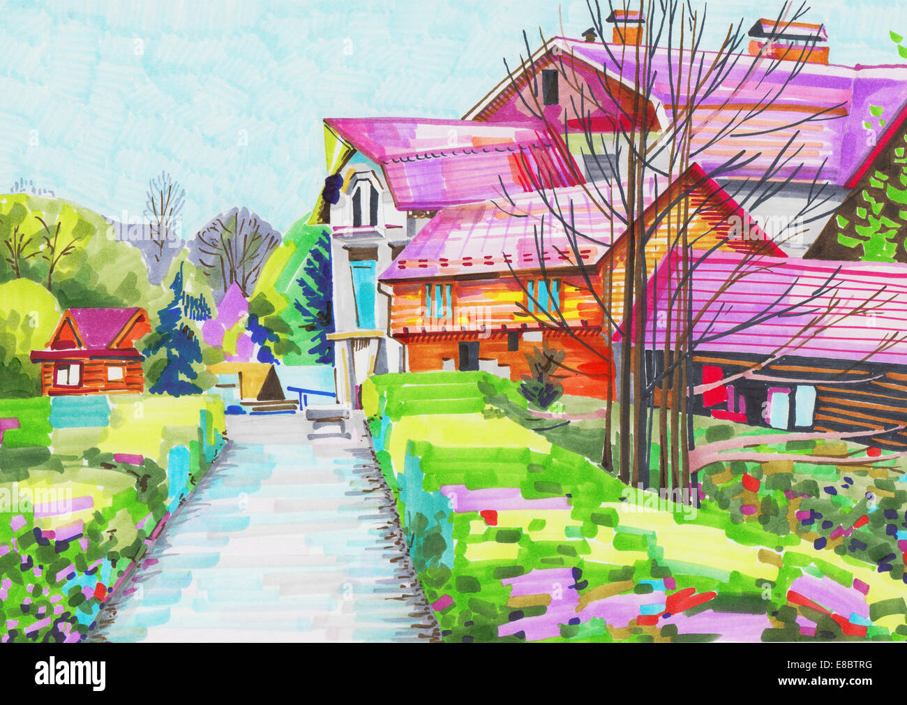 unusual original marker painting rural landscape Stock Photo - Alamy