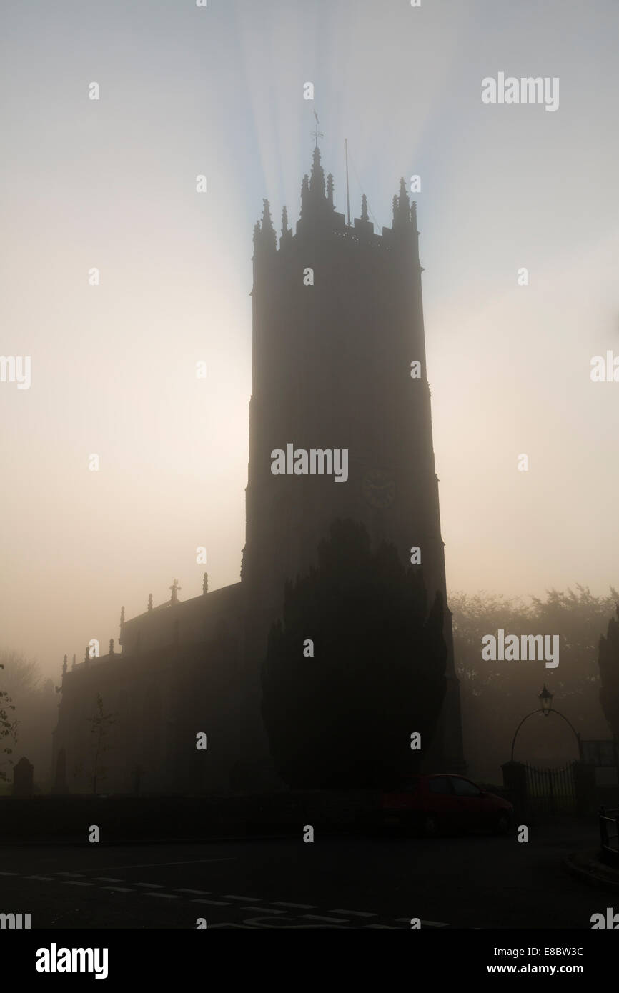 St Peters Church, Evercreech in mist Stock Photo - Alamy