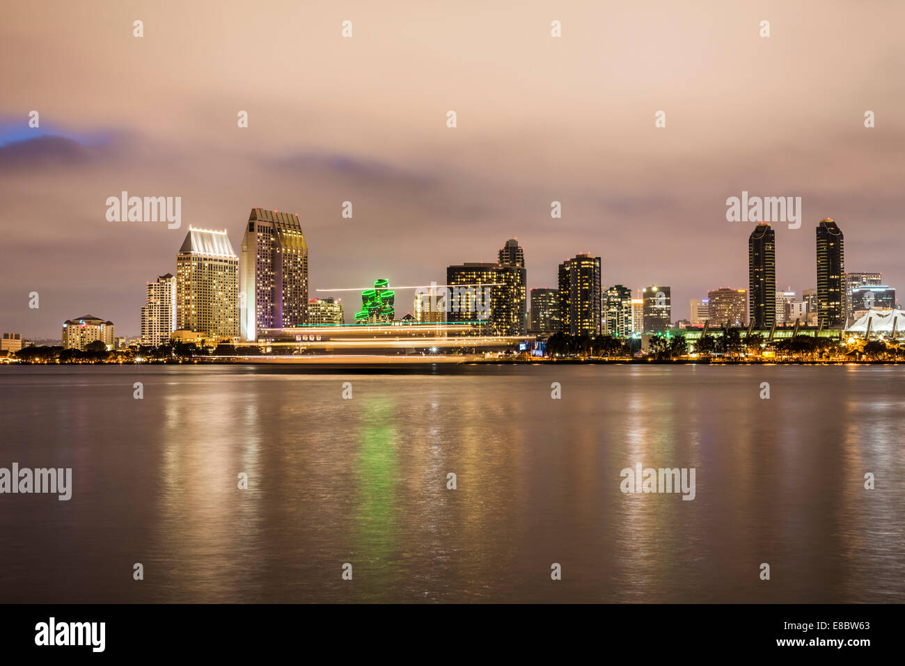 San Diego Harbor and the downtown Skyline at night. View is from ...