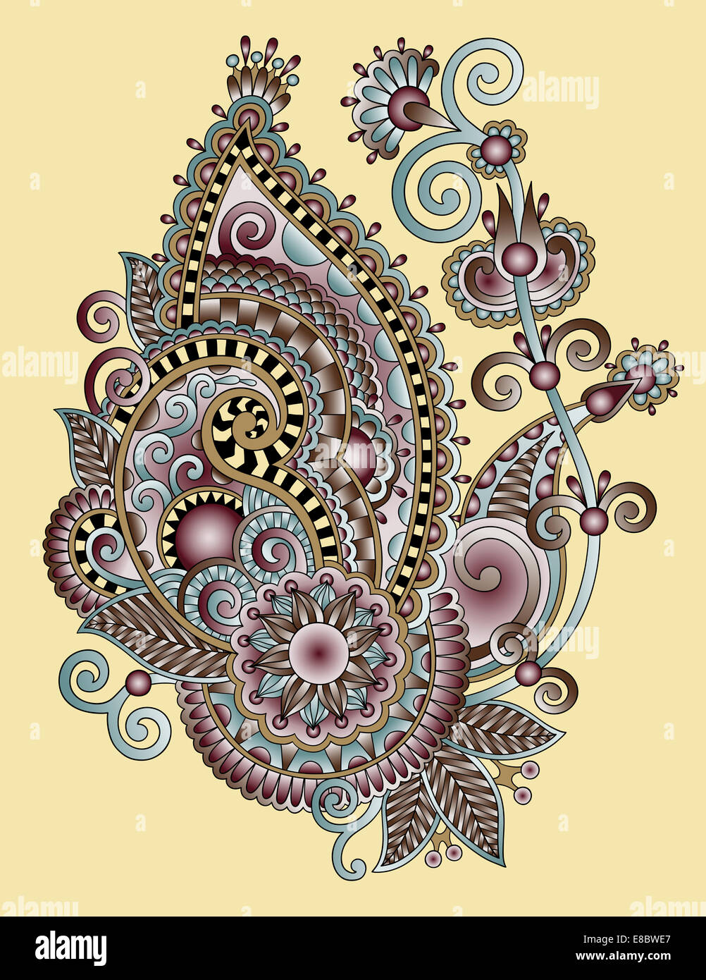 original hand draw line art ornate flower design. Ukrainian trad Stock ...