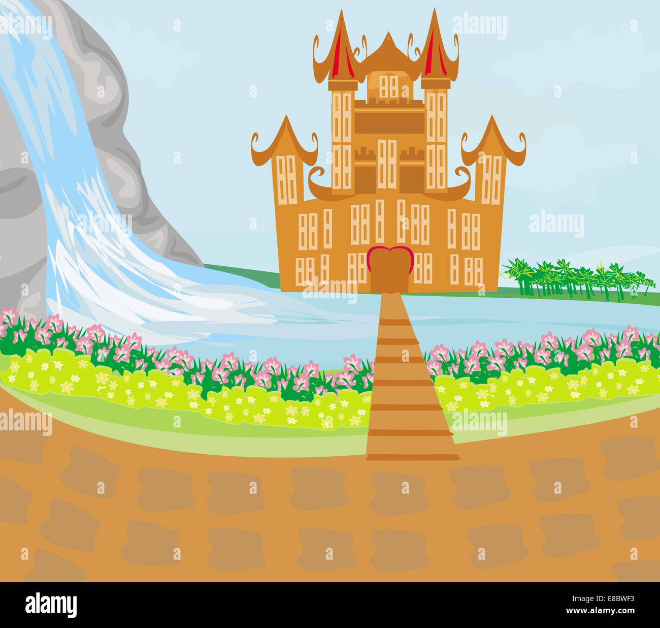 Panorama with medieval castle Stock Photo - Alamy