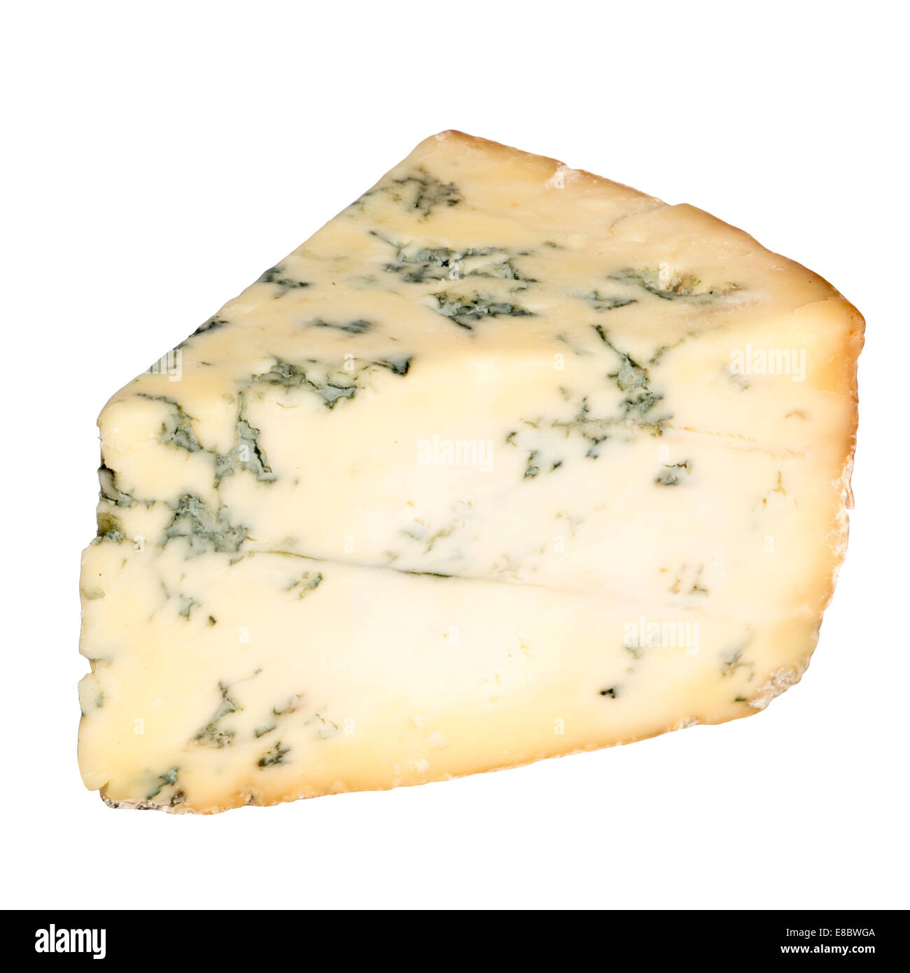 Wedge of blue Stilton cheese cut out or isolated on a white background ...