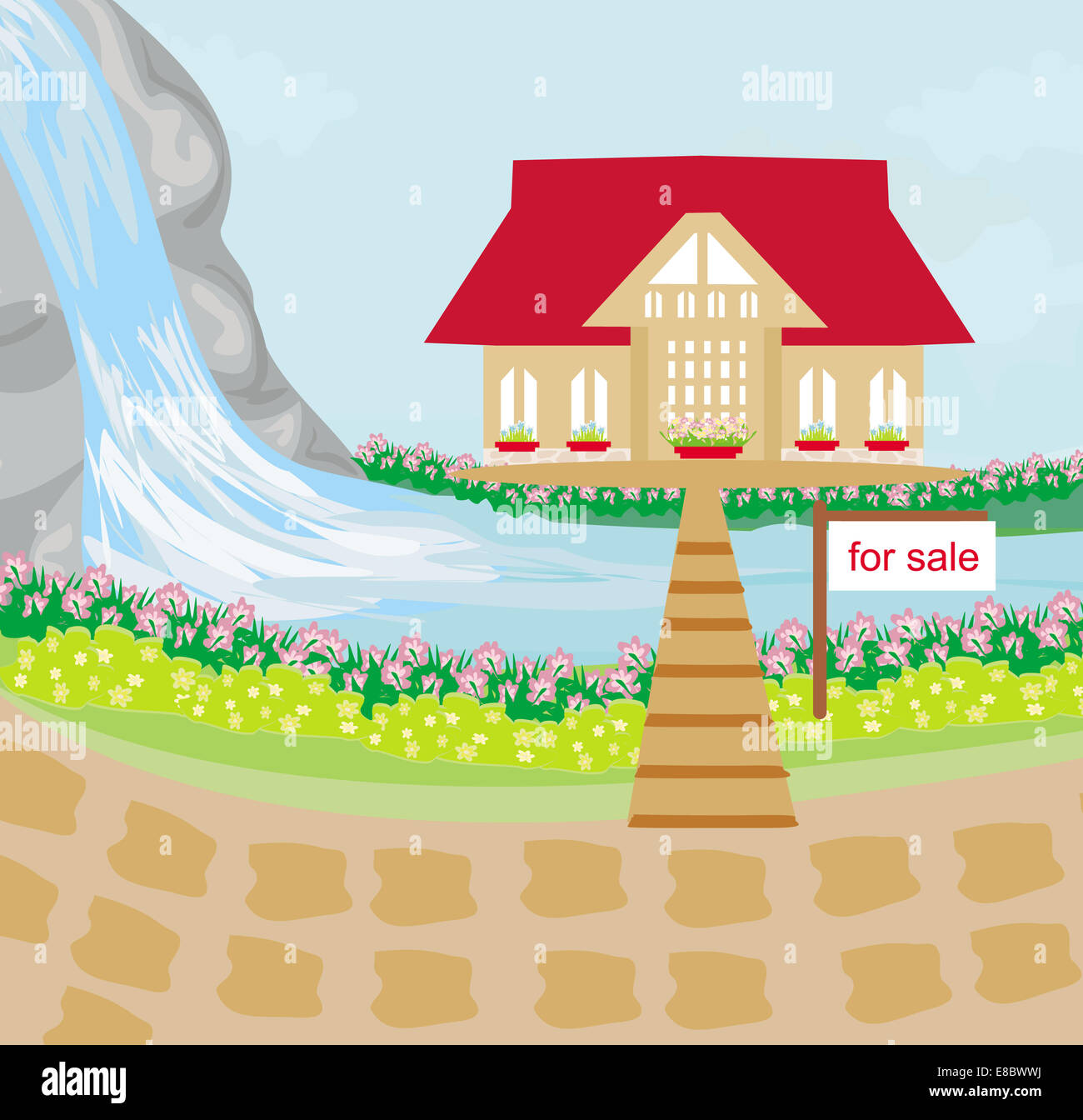 big beautiful modern house with for sale sign Stock Photo - Alamy
