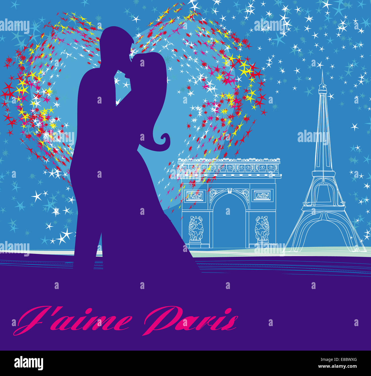 Romantic couple paris kissing eiffel tower love silhouette hi-res stock ...