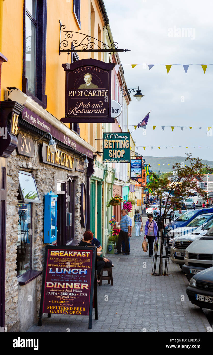 Pubs, shops and restaurants on Main Street in Kenmare, County Kerry ...
